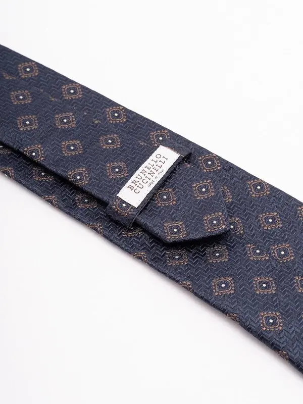 Brunello Cucinelli Silk Geometric Floral Neck Tie