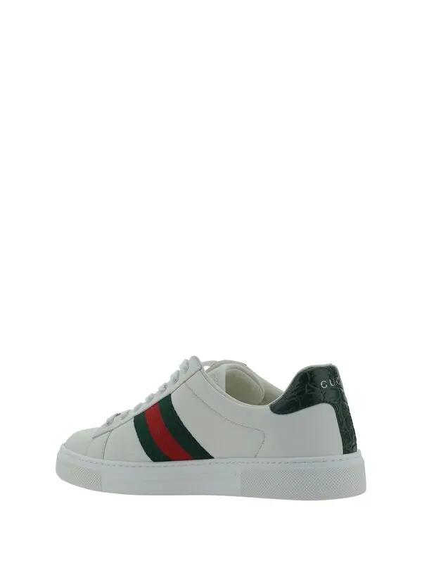 Gucci Leather Sneakers With Web Stripes And Monogram Detail