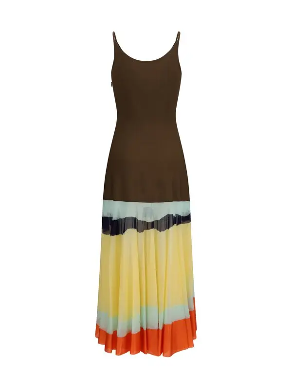 Fendi Long Dress With Color-striped Skirt - Multicolor