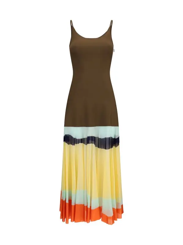 Fendi Long Dress With Color-striped Skirt - Multicolor