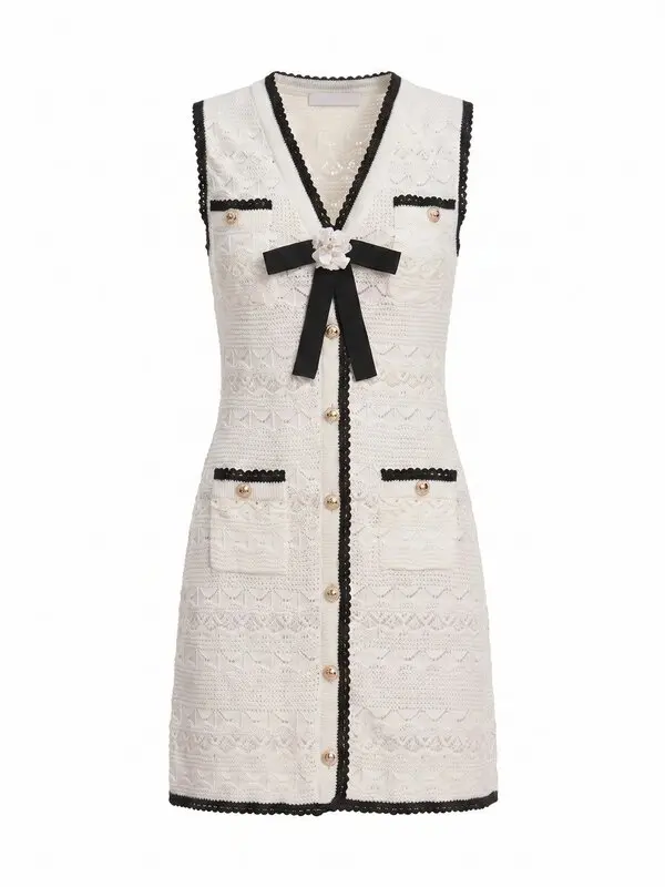 SELF-PORTRAIT Sleeveless Knit Mini Dress With Bow Detail