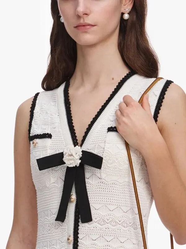 SELF-PORTRAIT Sleeveless Knit Mini Dress With Bow Detail
