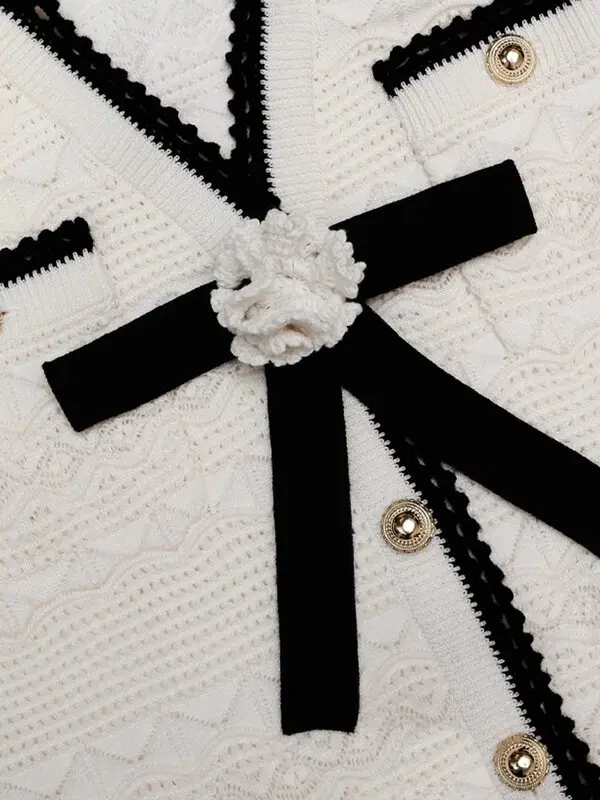SELF-PORTRAIT Sleeveless Knit Mini Dress With Bow Detail