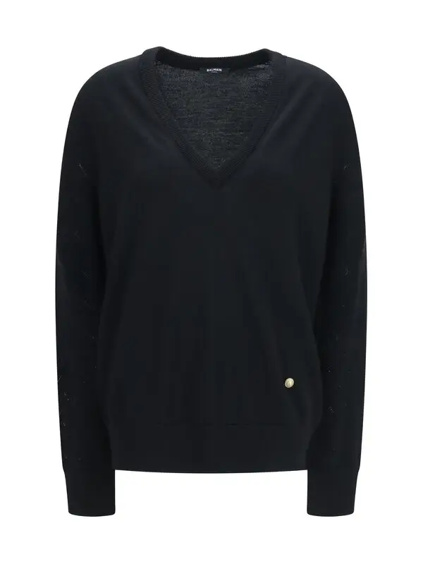 Balmain V-neck Sweater With Stitched Diamond Detail