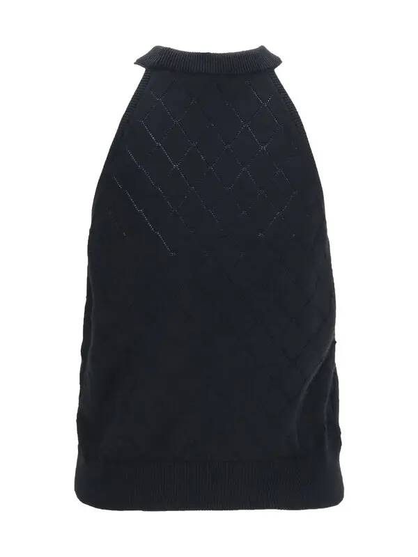 Balmain Sleeveless Wool Crewneck Top - Black