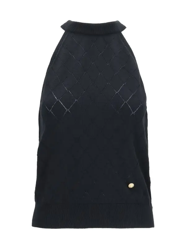Balmain Sleeveless Wool Crewneck Top - Black