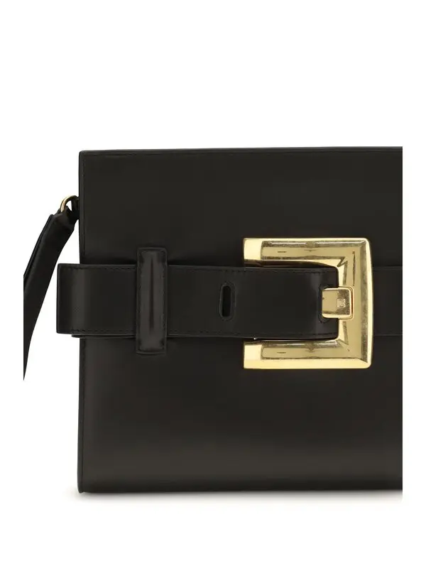 Balmain Anthem Leather Clutch With Gold-tone Buckle