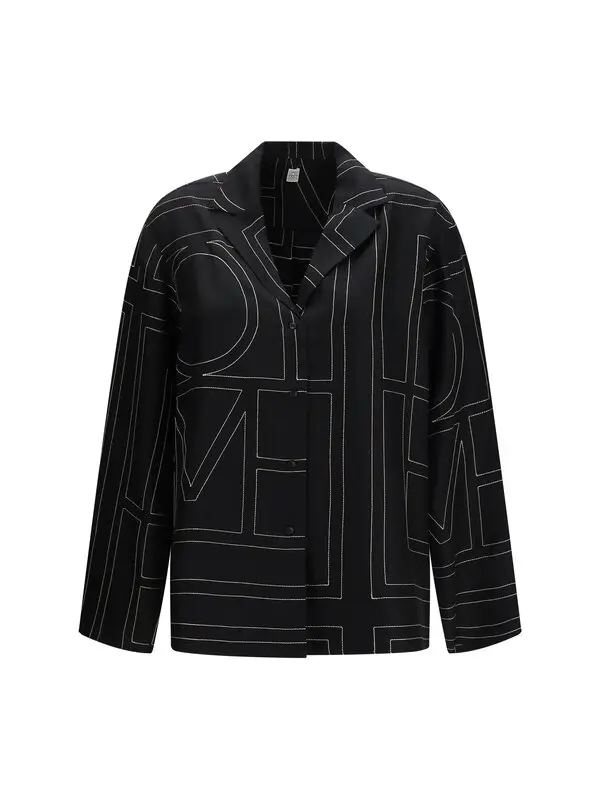 TOTEME Silk Shirt With All-over Monogram - Black