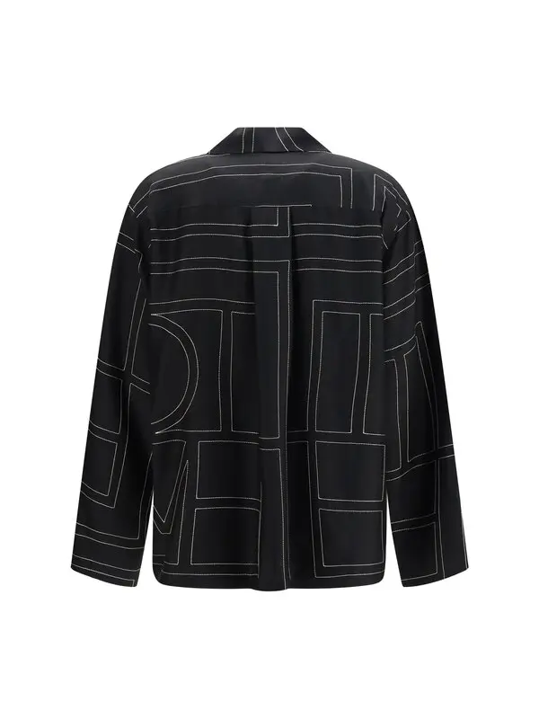 TOTEME Silk Shirt With All-over Monogram - Black