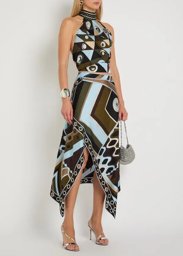 Emilio Pucci Asymmetric Printed Silk Midi Skirt