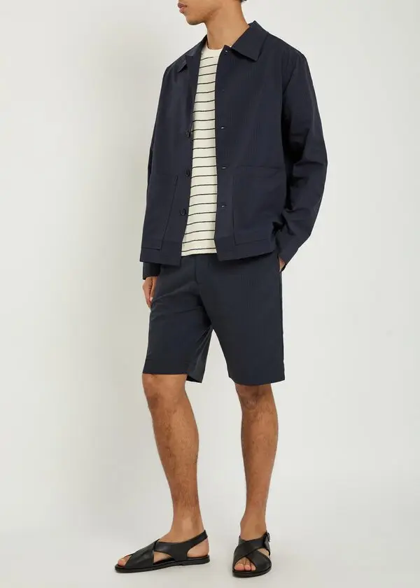 Nn07 Striped Seersucker Shirt Jacket - Navy
