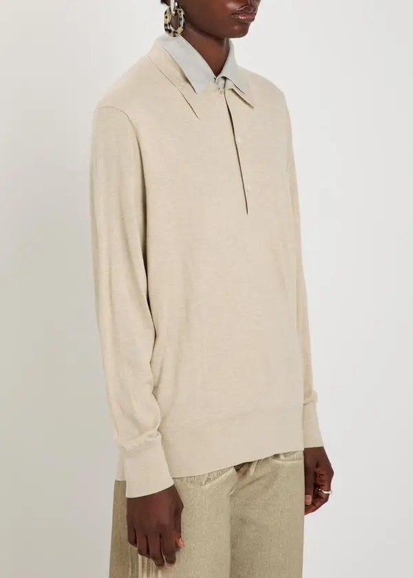 Acne Studios Layered-effect Silk And Wool-blend Polo Top