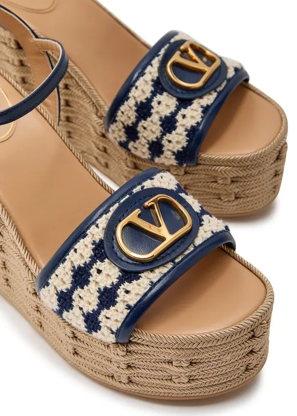 Valentino Garavani Vlogo Striped-knit And Leather Platform Espadrilles