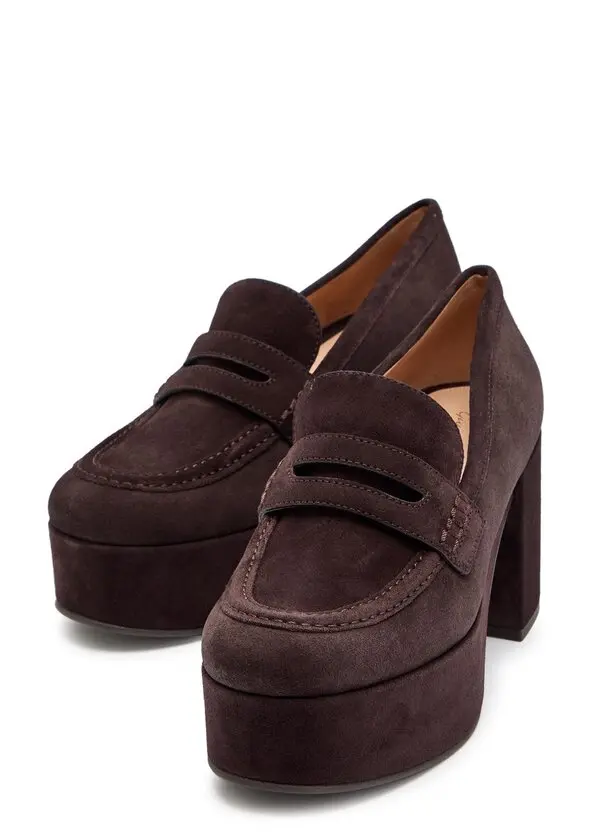 GIANVITO ROSSI Jenna 75 Platform Suede Pumps - Brown