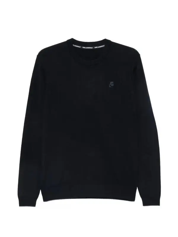 Karl Lagerfeld Logo Patch Crew Neck Sweater - Blue