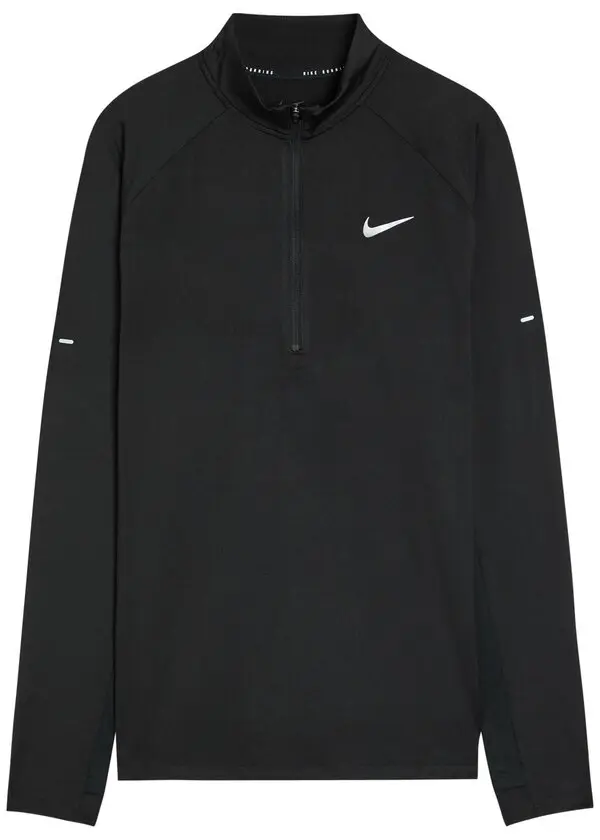 Nike Dri-fit Quarter Zip Stretch Jersey Running Top - Black