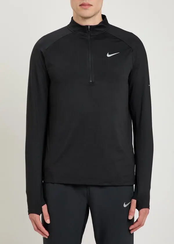 Nike Dri-fit Quarter Zip Stretch Jersey Running Top - Black