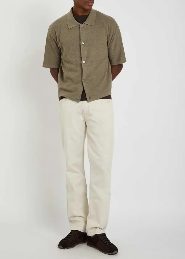 FRAME Textured-knit Linen And Silk-blend Shirt