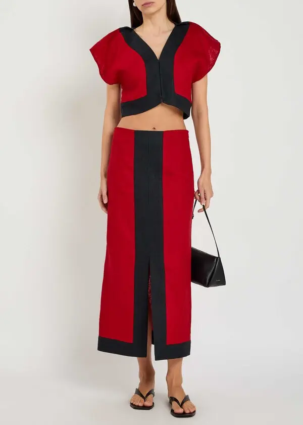 LIBEROWE Panelled Linen Midi Skirt
