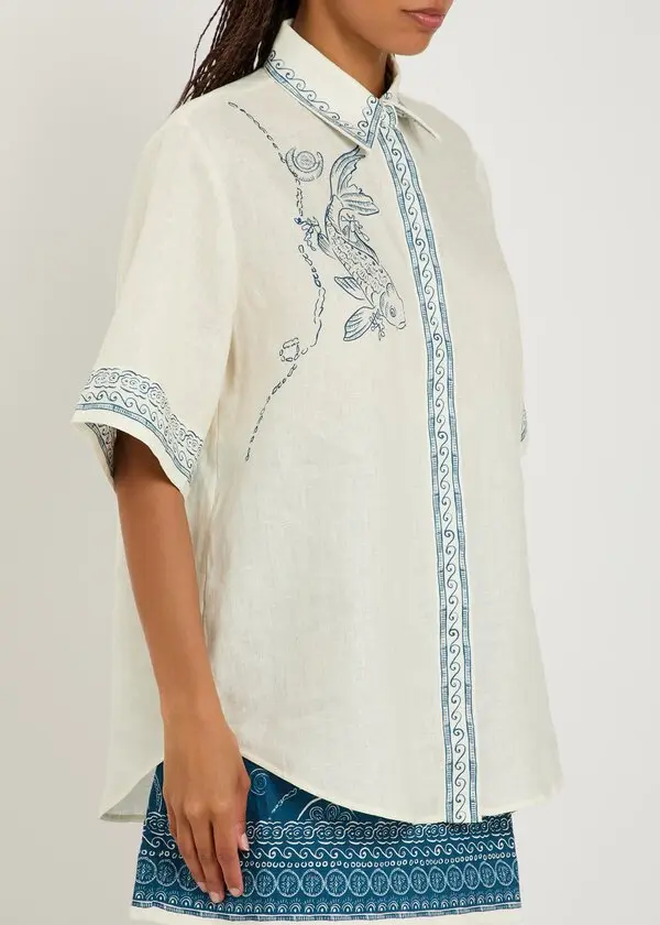 ALEMAIS Printed Linen Shirt - Ivory