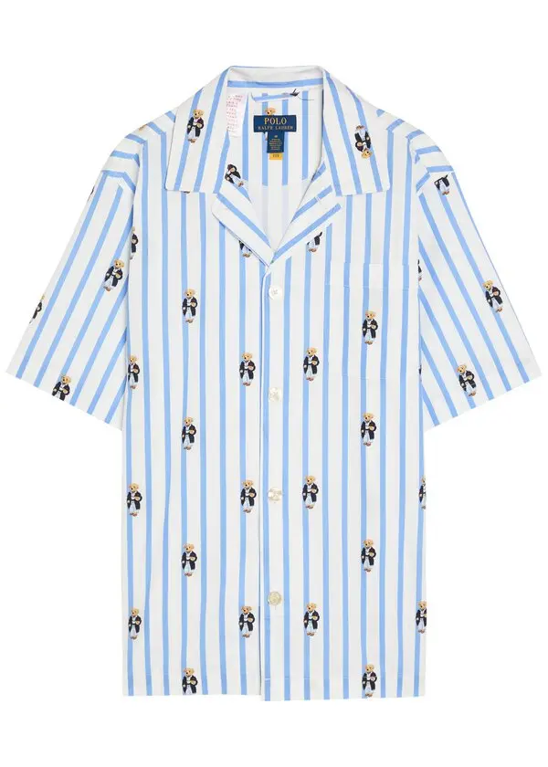 Polo Ralph Lauren Striped Polo-bear Cotton-poplin Sleep Shirt - Blue