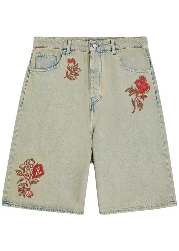 Drole De Monsieur Embroidered Shorts - Denim