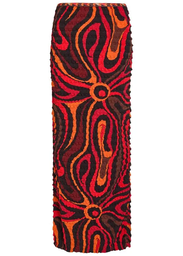 Emilio Pucci Printed Seersucker Midi Skirt - Orange