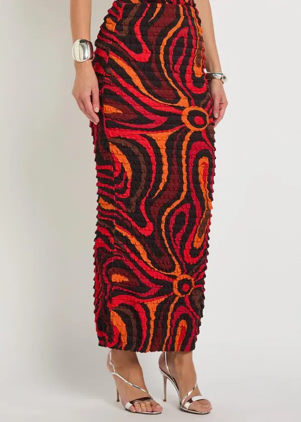 Emilio Pucci Printed Seersucker Midi Skirt - Orange