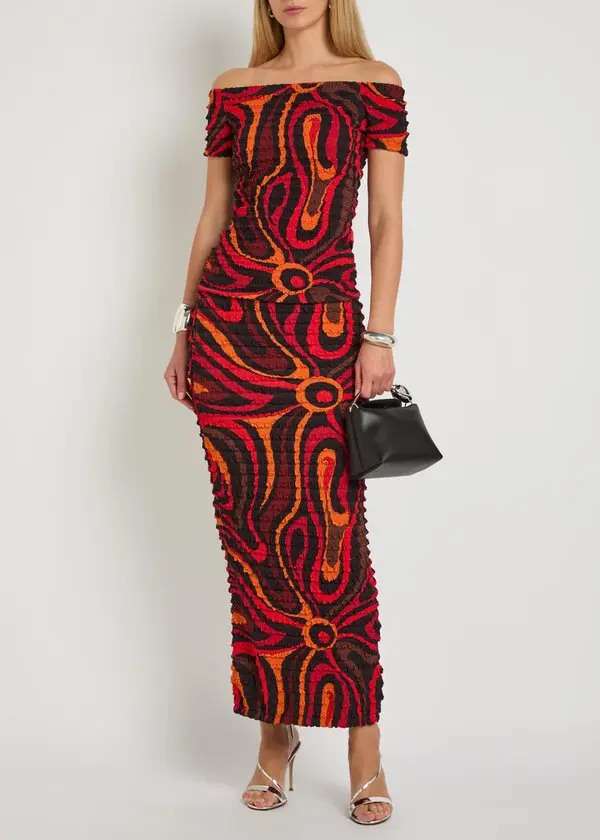 Emilio Pucci Printed Seersucker Midi Skirt - Orange