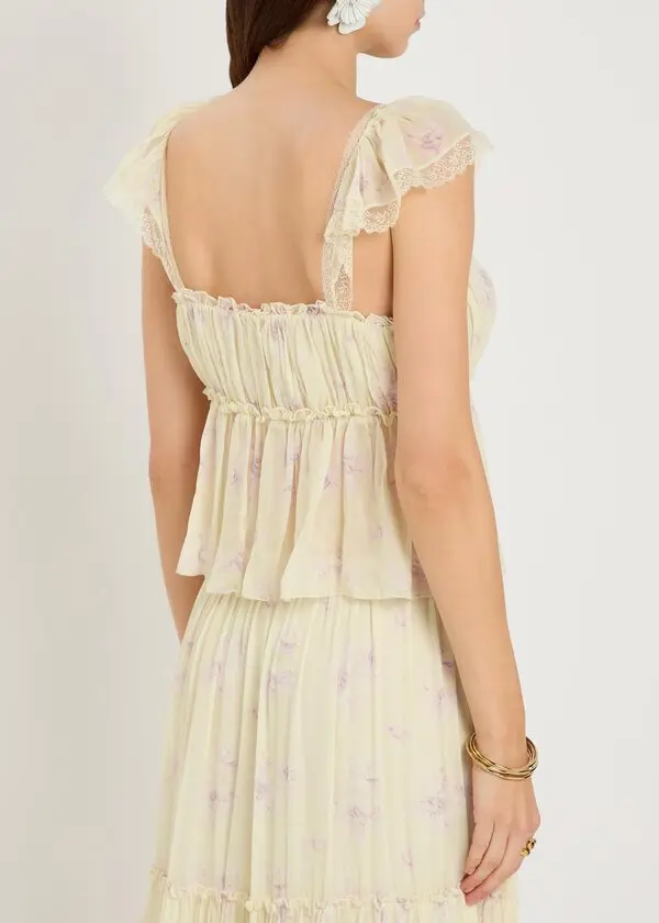 LoveShackFancy Siena Floral-print Georgette Top - Yellow