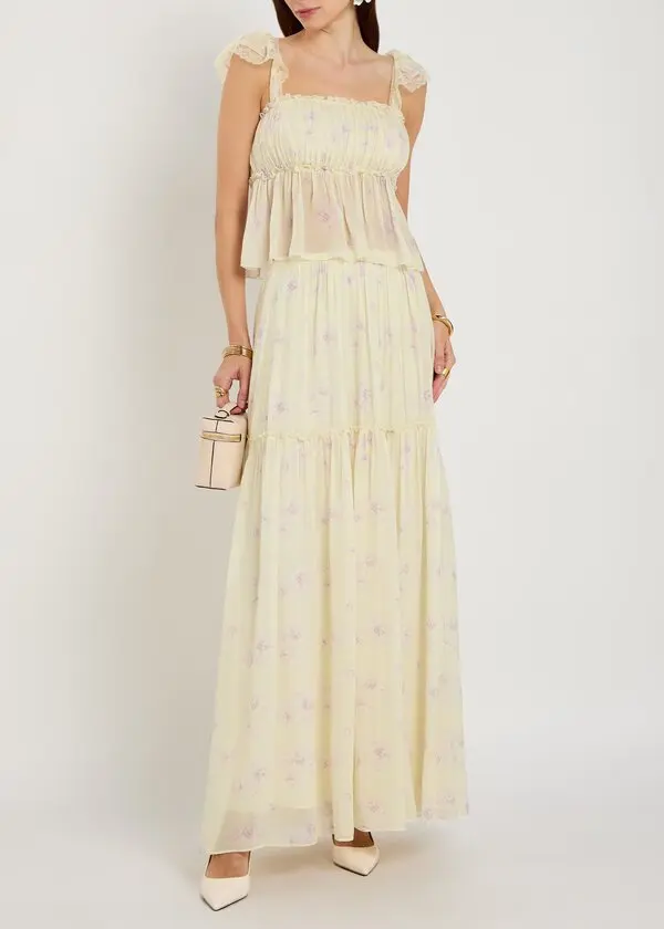 LoveShackFancy Siena Floral-print Georgette Top - Yellow