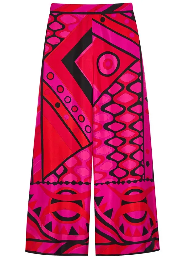 Emilio Pucci Printed Wide-leg Silk Trousers - Pink