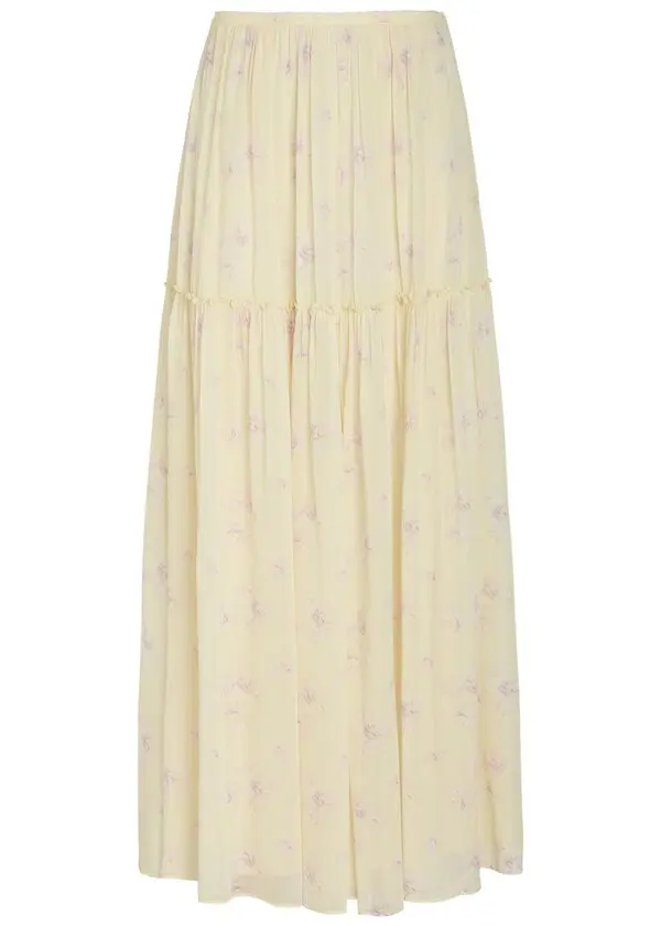LoveShackFancy Positano Floral Print Georgette Maxi Skirt - Yellow