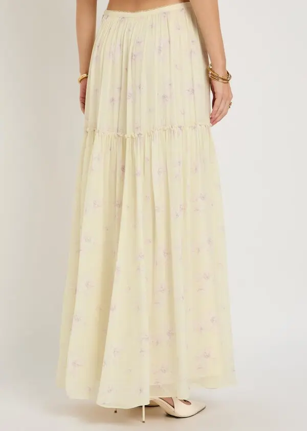 LoveShackFancy Positano Floral Print Georgette Maxi Skirt - Yellow