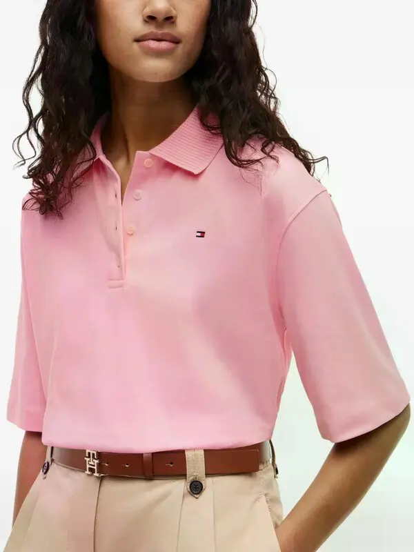 Tommy Hilfiger Embroidered Logo Ribbed Polo Top