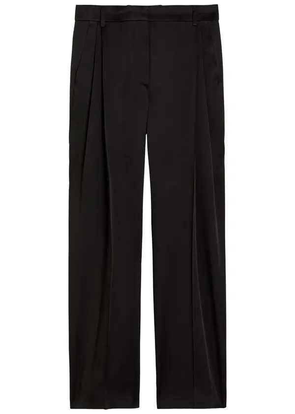 Stella McCartney Pleated Straight-leg Satin Trousers - Black