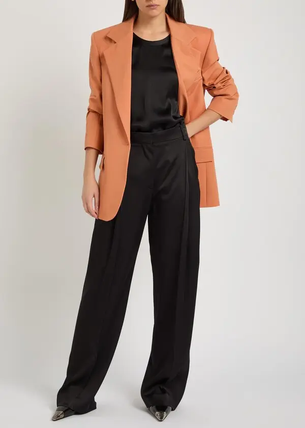 Stella McCartney Pleated Straight-leg Satin Trousers - Black