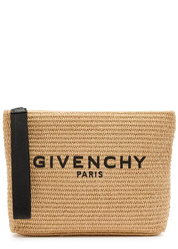 Givenchy Logo Embroidered Raffia Pouch - Natural