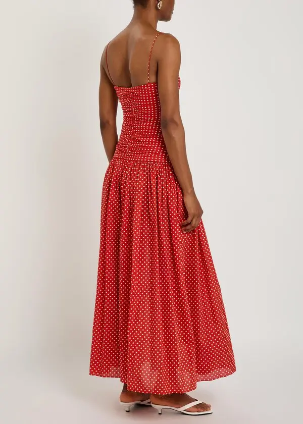 Matteau Polka Dot Gathered Cotton-blend Midi Dress - Red