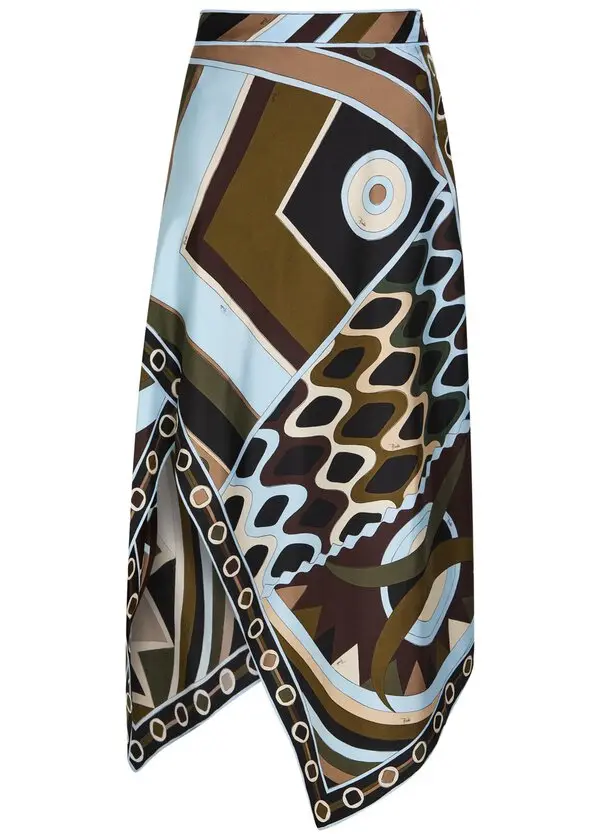 Emilio Pucci Asymmetric Printed Silk Midi Skirt - Multicoloured