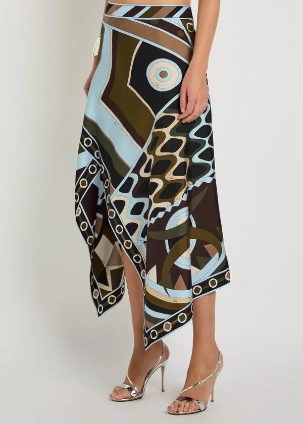Emilio Pucci Asymmetric Printed Silk Midi Skirt