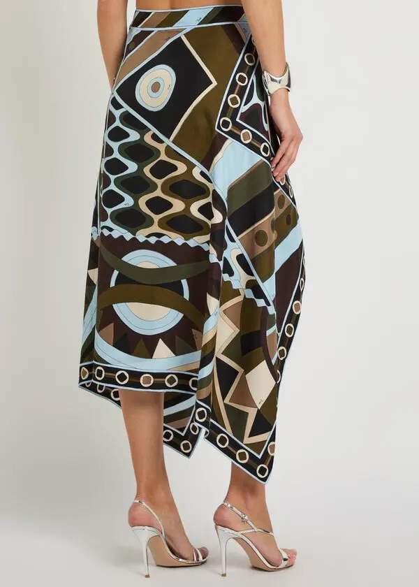 Emilio Pucci Asymmetric Printed Silk Midi Skirt