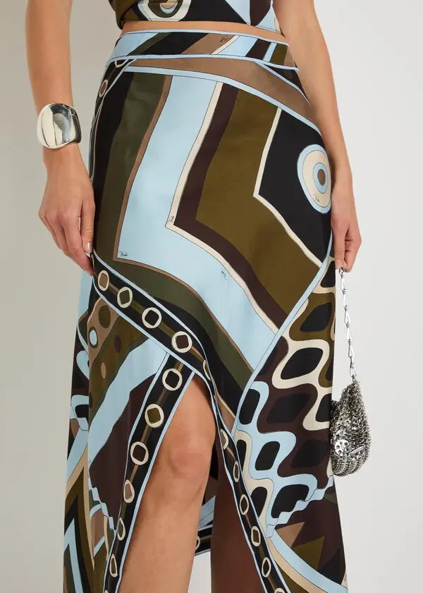 Emilio Pucci Asymmetric Printed Silk Midi Skirt