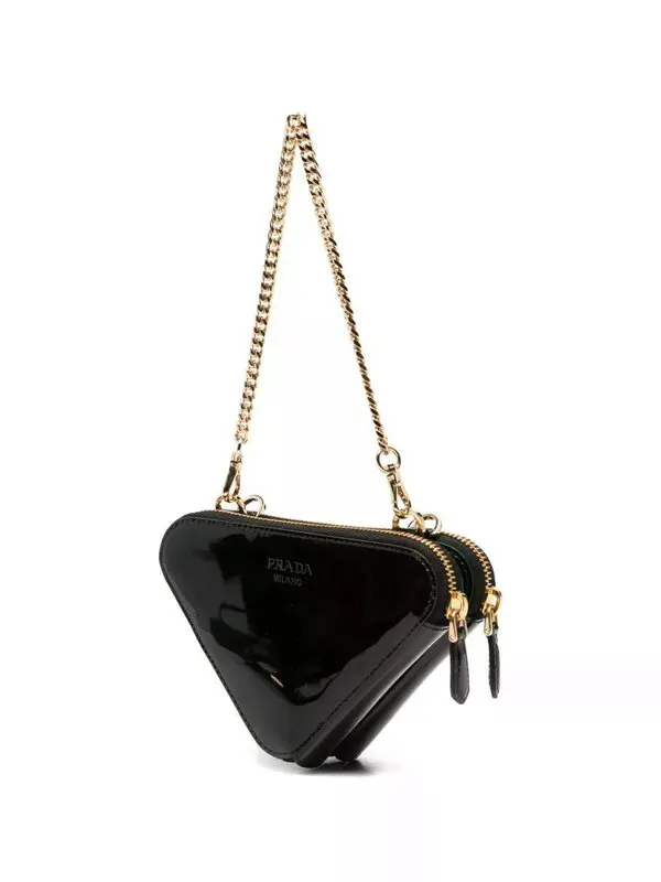 Prada Patent Leather Triangle Logo Clutch Bag - Black