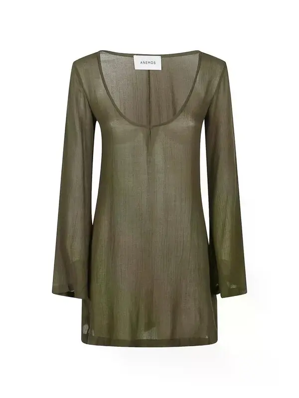 ANEMOS Scoop Neck Long Sleeve Mini Dress - Green