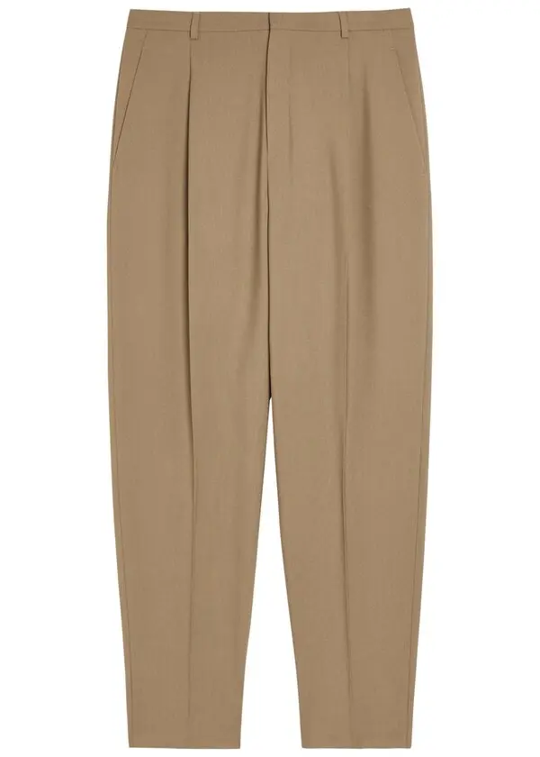 Saint Laurent Belted Wool And Mohair-blend Trousers - Beige