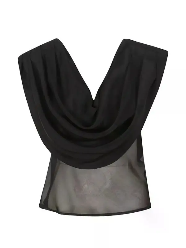 LA COLLECTION Marcia Draped Sheer Top - Black