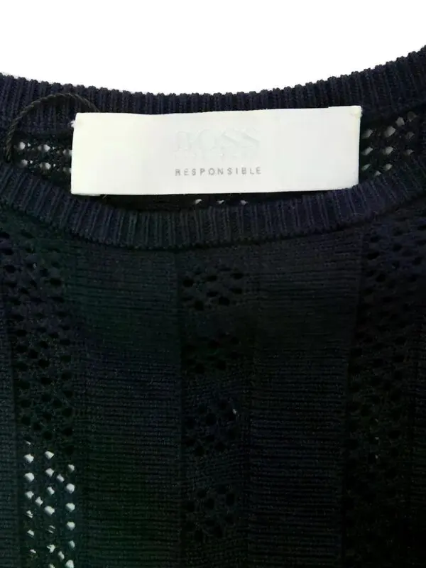 BOSS Navy Eyelet Crew Neck Dress