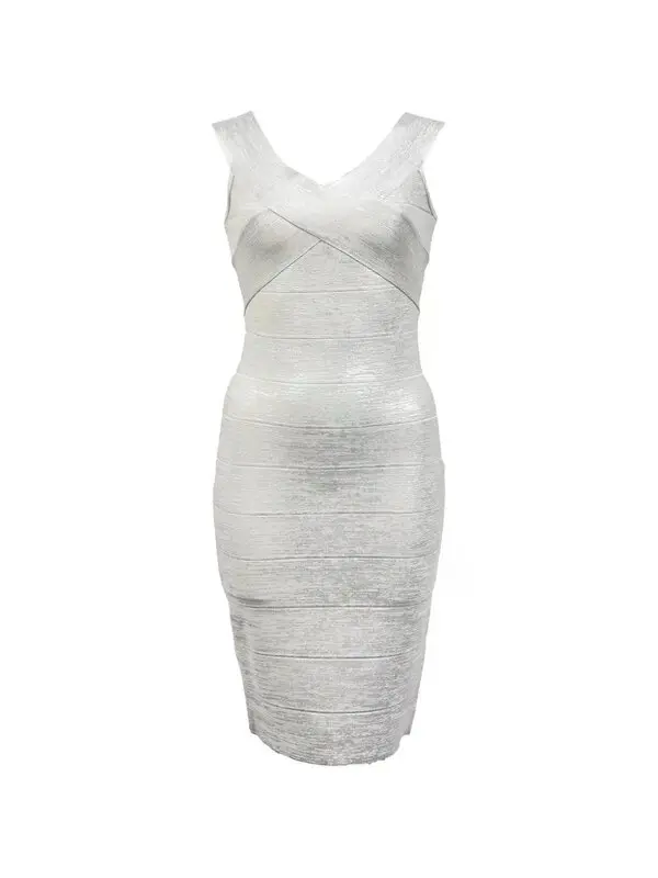 Herve Leger Metallic Criss-cross Bandage Dress - Silver