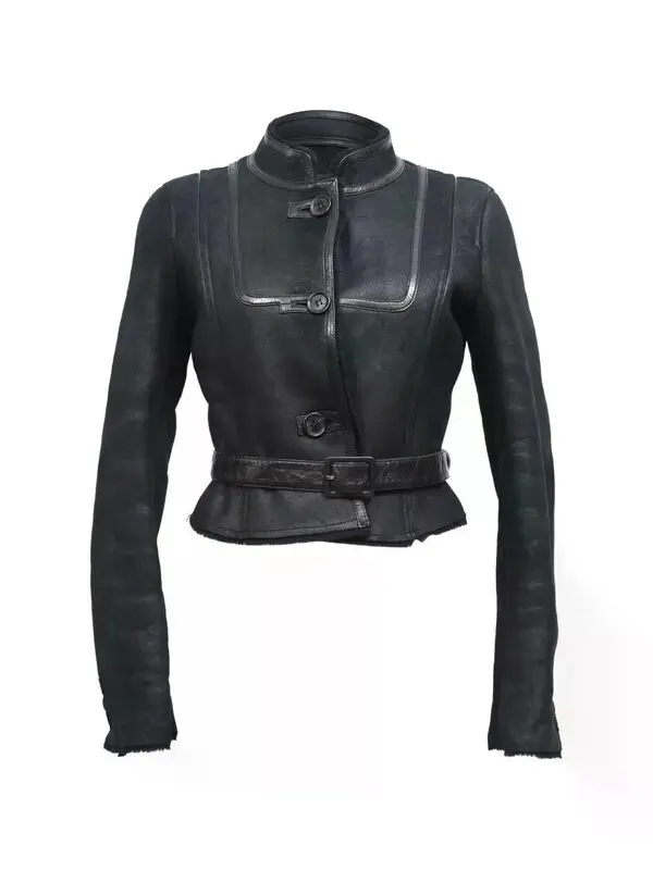 Celine Belted Mandarin Collar Jacket - Black